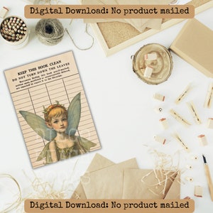 Pixie Library Card Printable Vintage Pixie Theme Scrapbook Papers Pixie ...