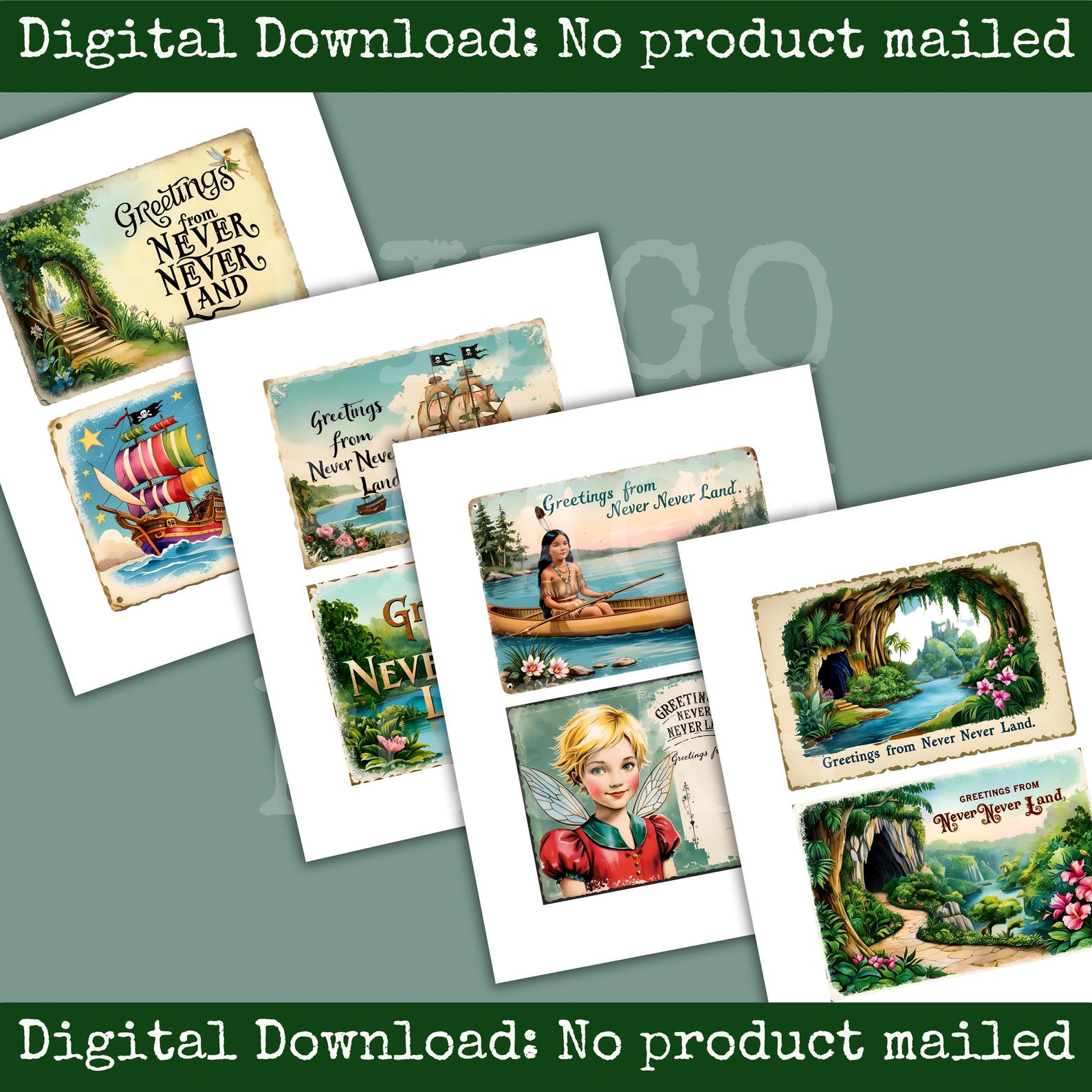 Greetings From Never Land Postcards Printable Peter Pan Ephemera for ...
