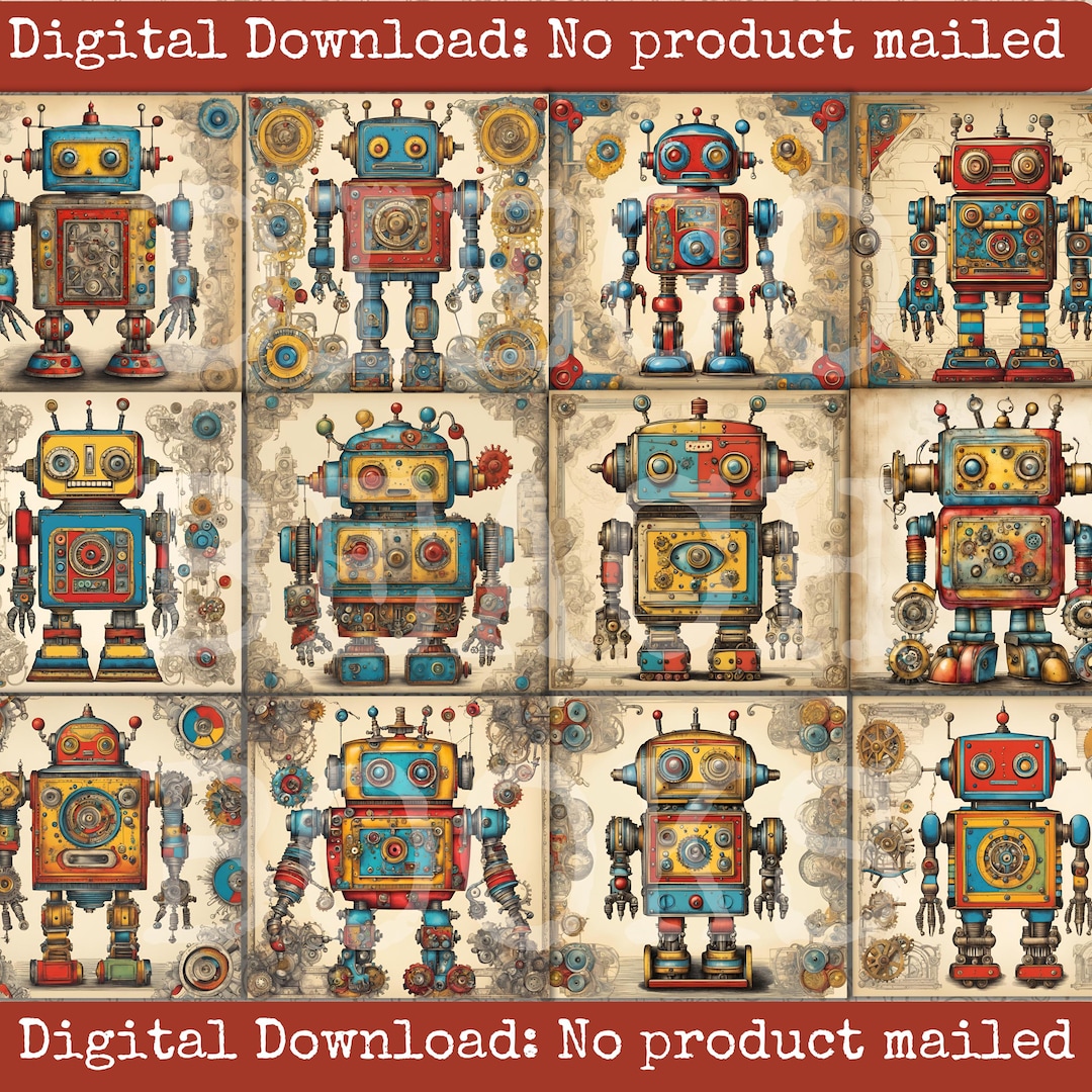 Funky Robot Printable Junk Journal Cards Scrapbook Collage - Etsy