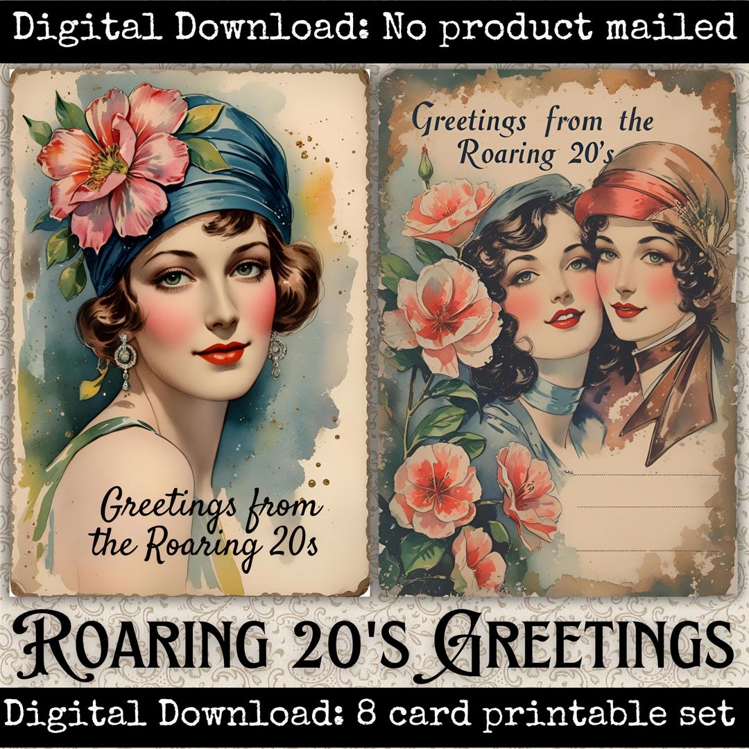 Roaring 20s Postcards Printable Set Vintage Flapper Junk Journal - Etsy
