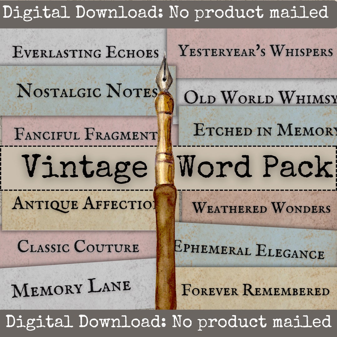 Vintage Word Pack Printable Phrases Word Embellishments Junk Journals ...