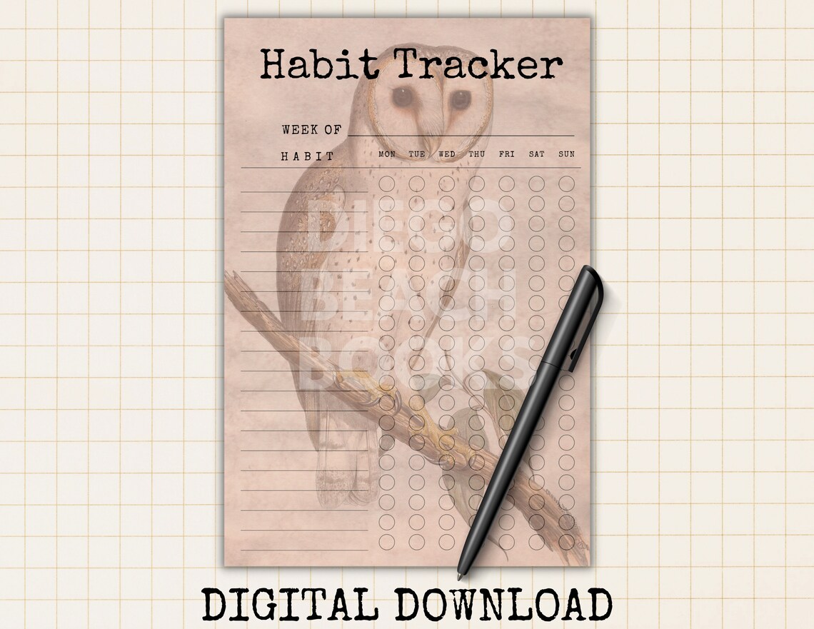 Vintage Owl Habit Tracker Printable Habit Tracker Vintage Owl | Etsy
