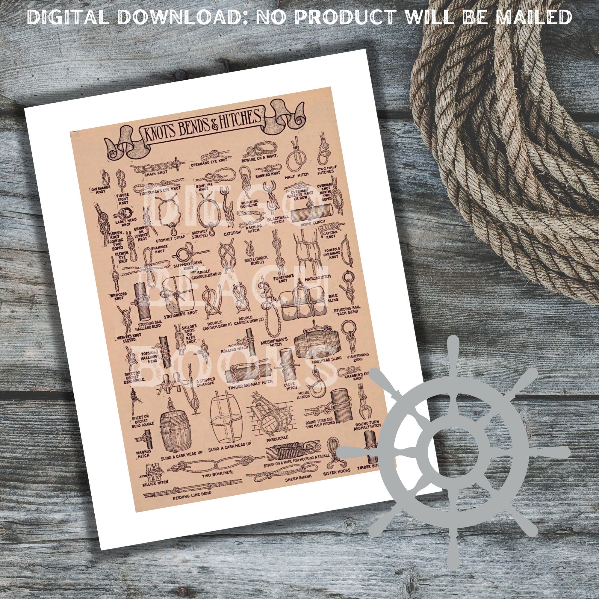 Vintage Knots Bends and Hitches Chart Vintage Nautical Ephemera ...