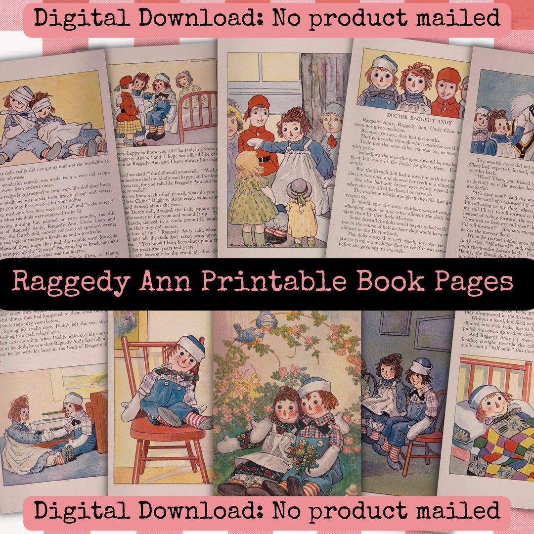 Raggedy Ann Book Pages Vintage Printable Download Set 1 Vintage Raggedy Ann Ephemera Raggedy Ann ...