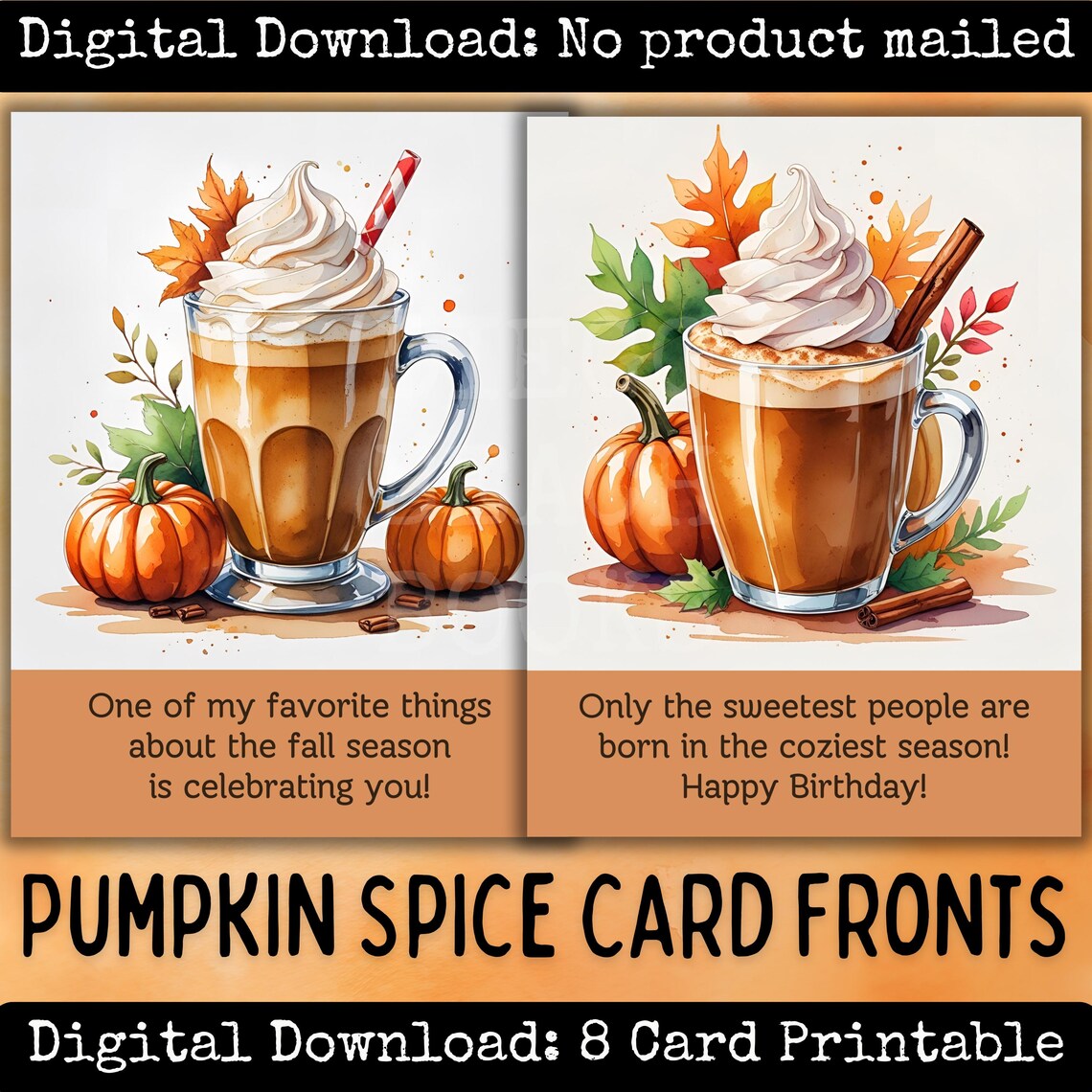 Pumpkin Spice Printable Birthday Card Fronts A2 Cardmaking Printables ...