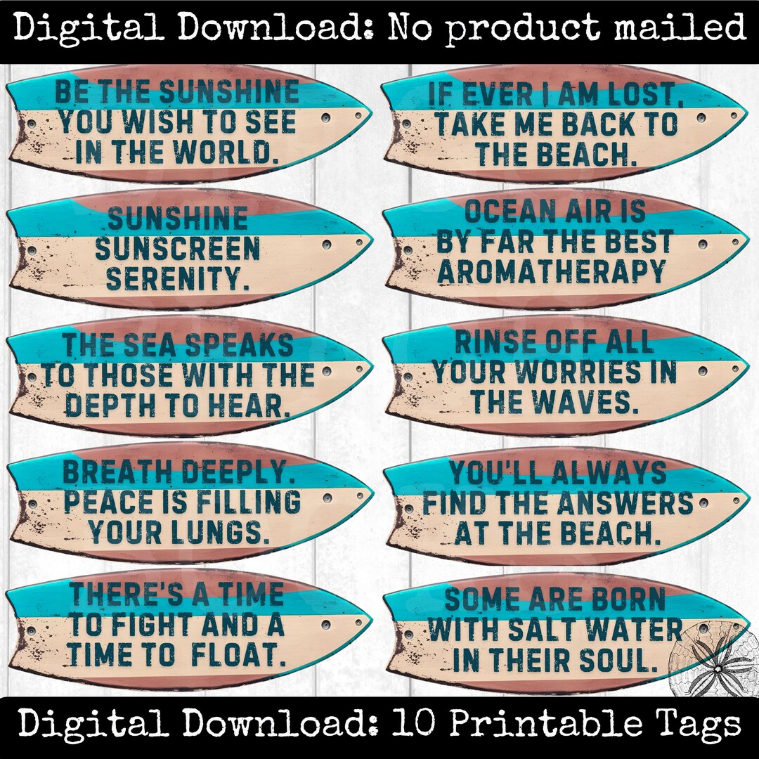 Surf Shack Wisdom Printable Beach Tags Grungy Ocean Ephemera Junk ...