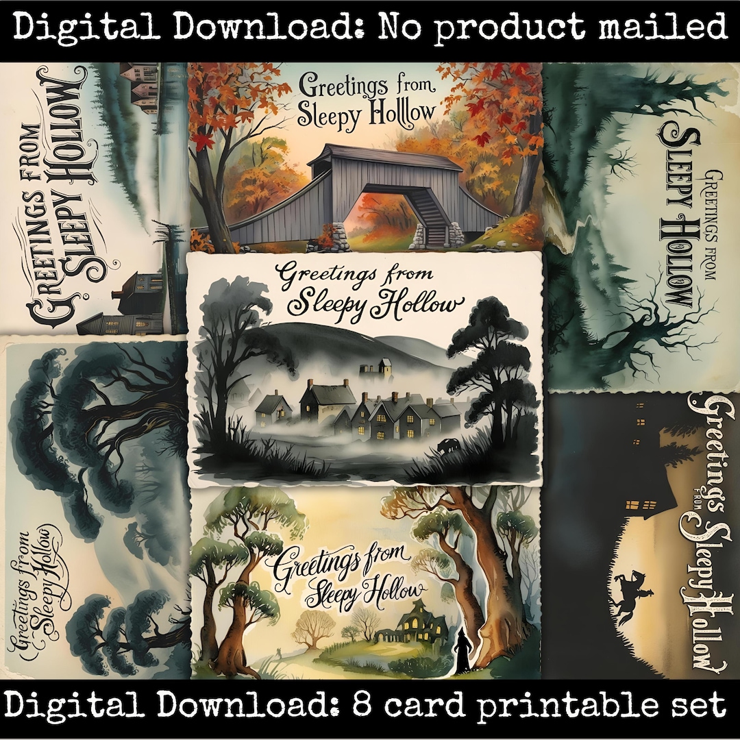 Greetings From Sleepy Hollow Printable Postcards Goth Ephemera for ...