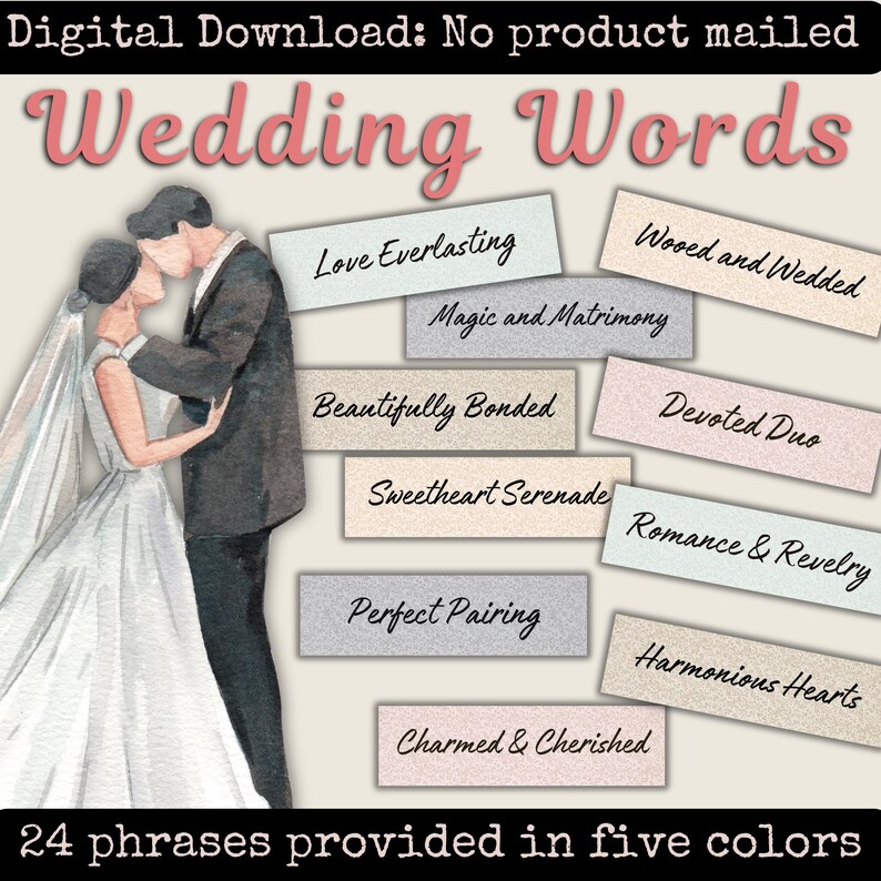 Wedding Word Pack Printable Word Embellishments for Wedding Planning ...