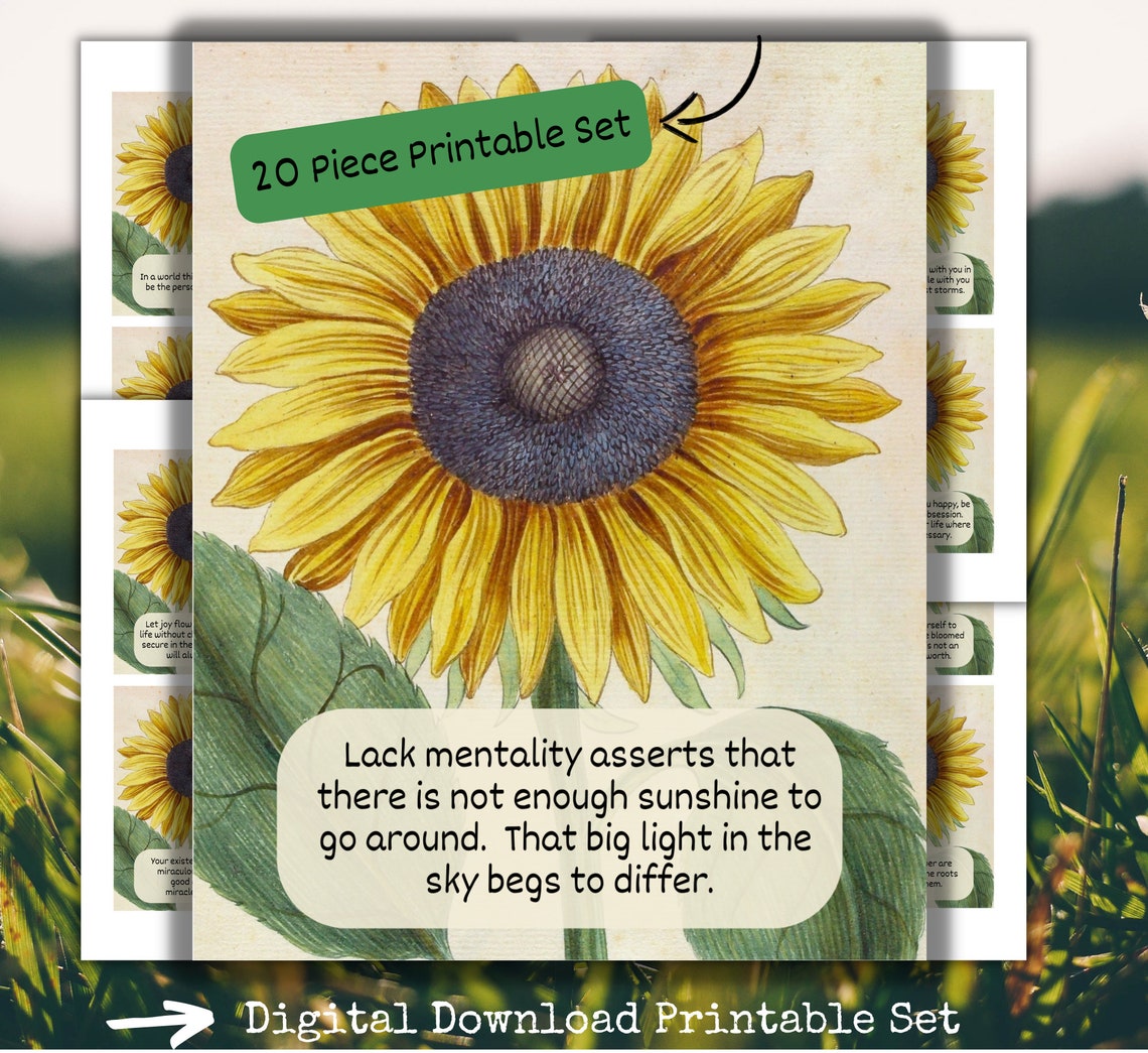 Sunflower 20 Piece Printable Encouragement Card Set Sunflower Ephemera ...