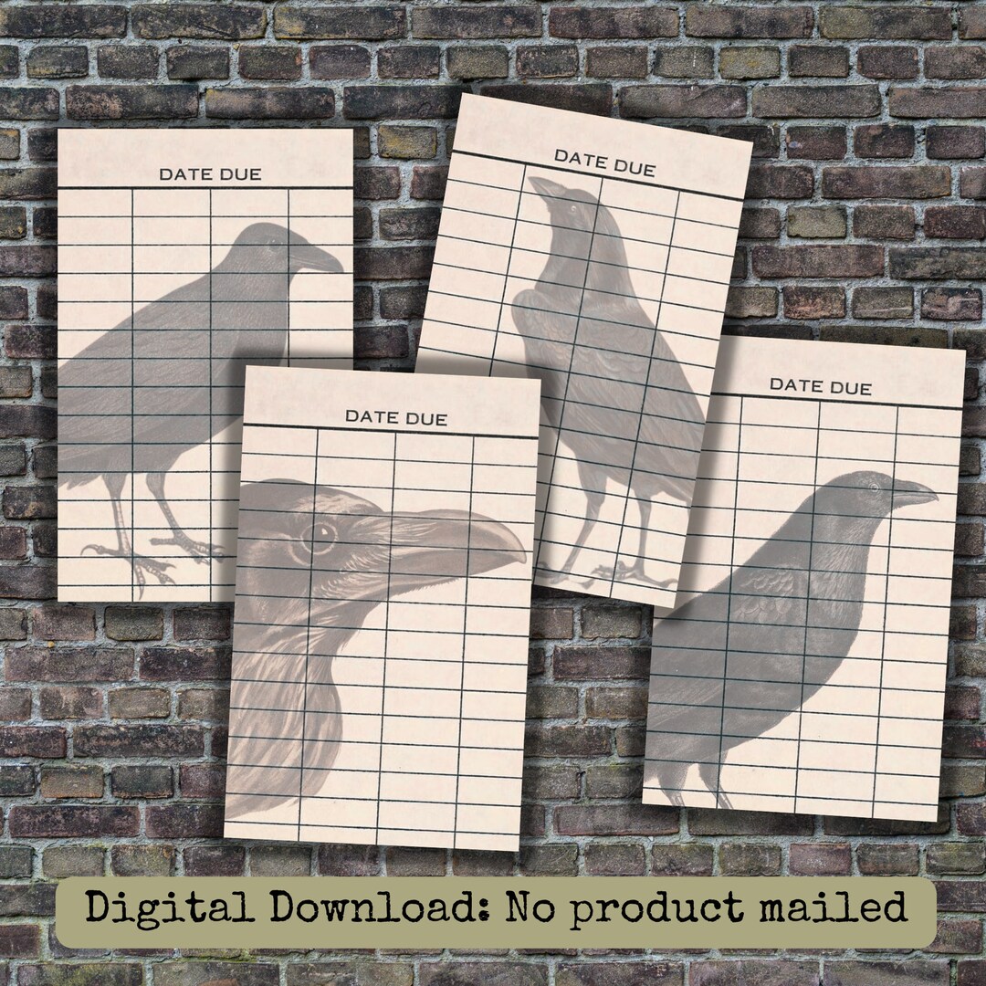 Vintage Crow Library Card Printable Set Antique Vintage Crow Ephemera ...