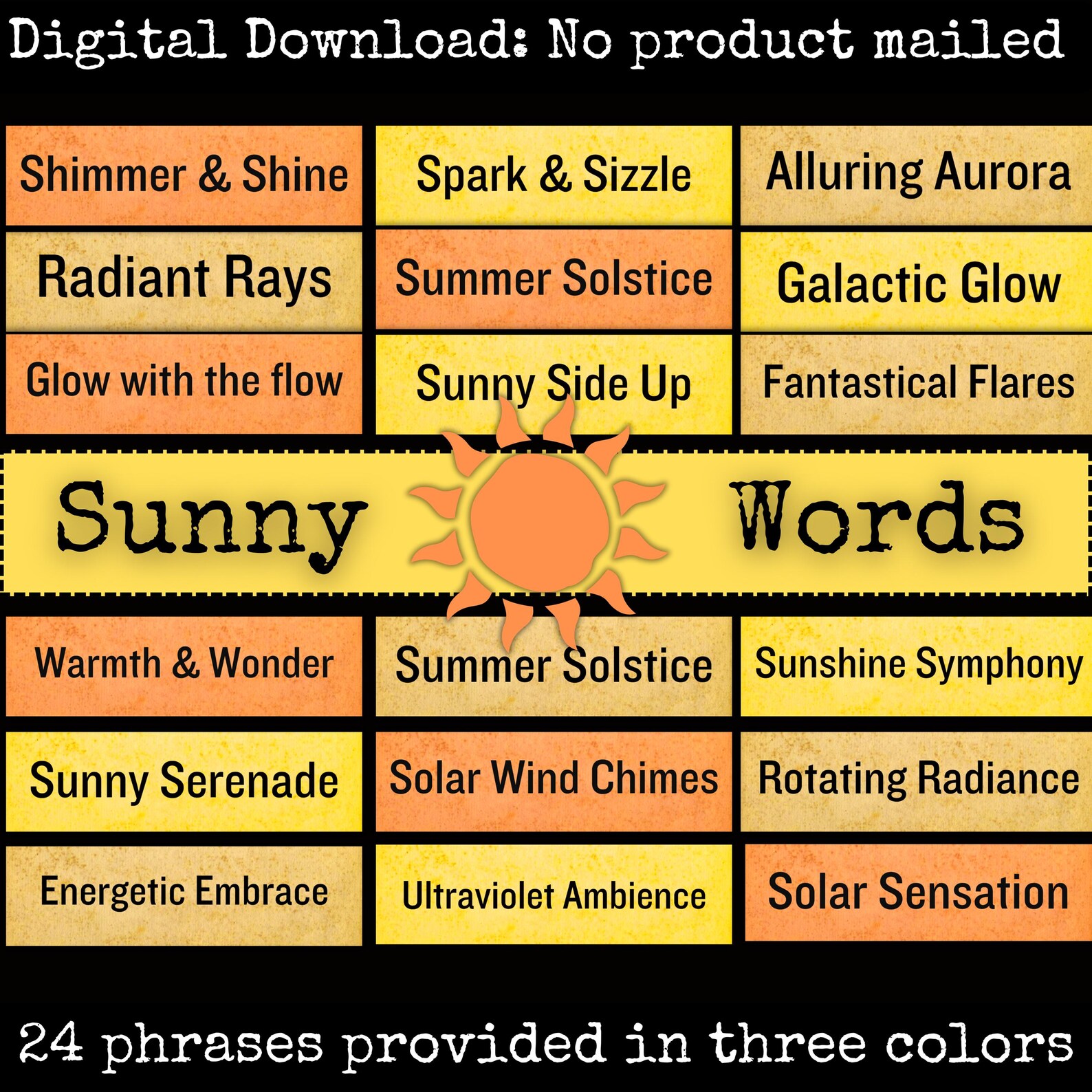 Sunny Summer Word Pack Printable Scrapbook Embellishments Junk Journal ...