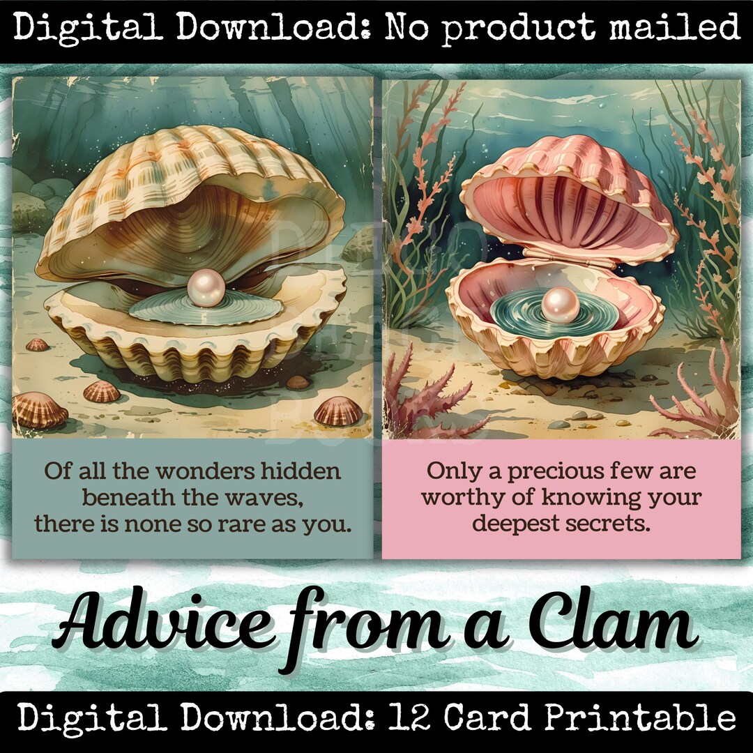 Advice From a Clam Printable Scrapbook Cards Nautical Beach Ocean ...