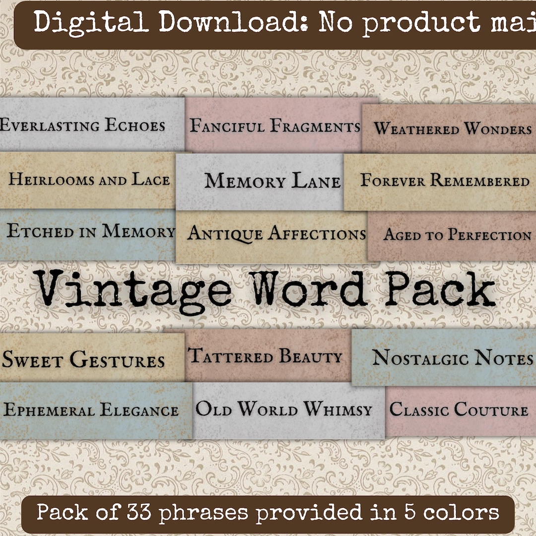 Vintage Word Pack Printable Phrases Word Embellishments Junk Journals ...