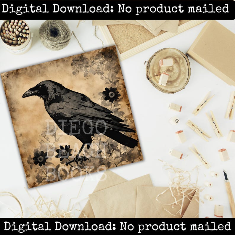 Vintage Crow Printable Scrapbook Card Gothic Raven Junk Journal ...