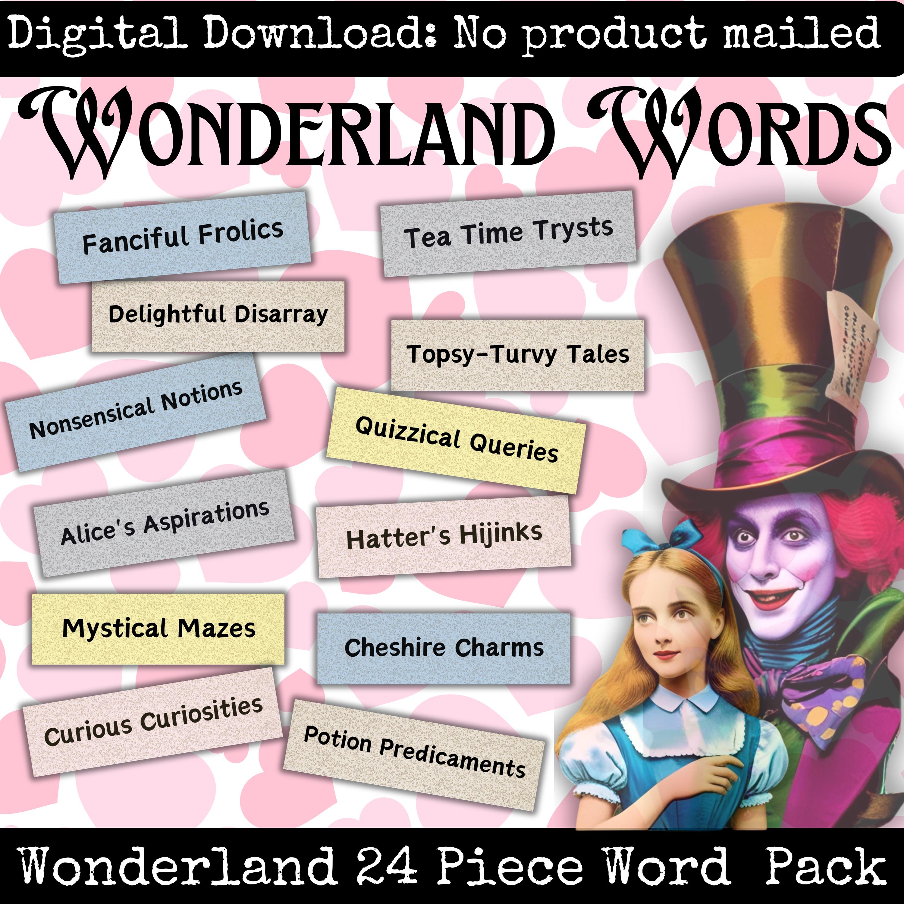 Alice in Wonderland Word Pack 24 Printable Phrases in 5 Colors - Etsy