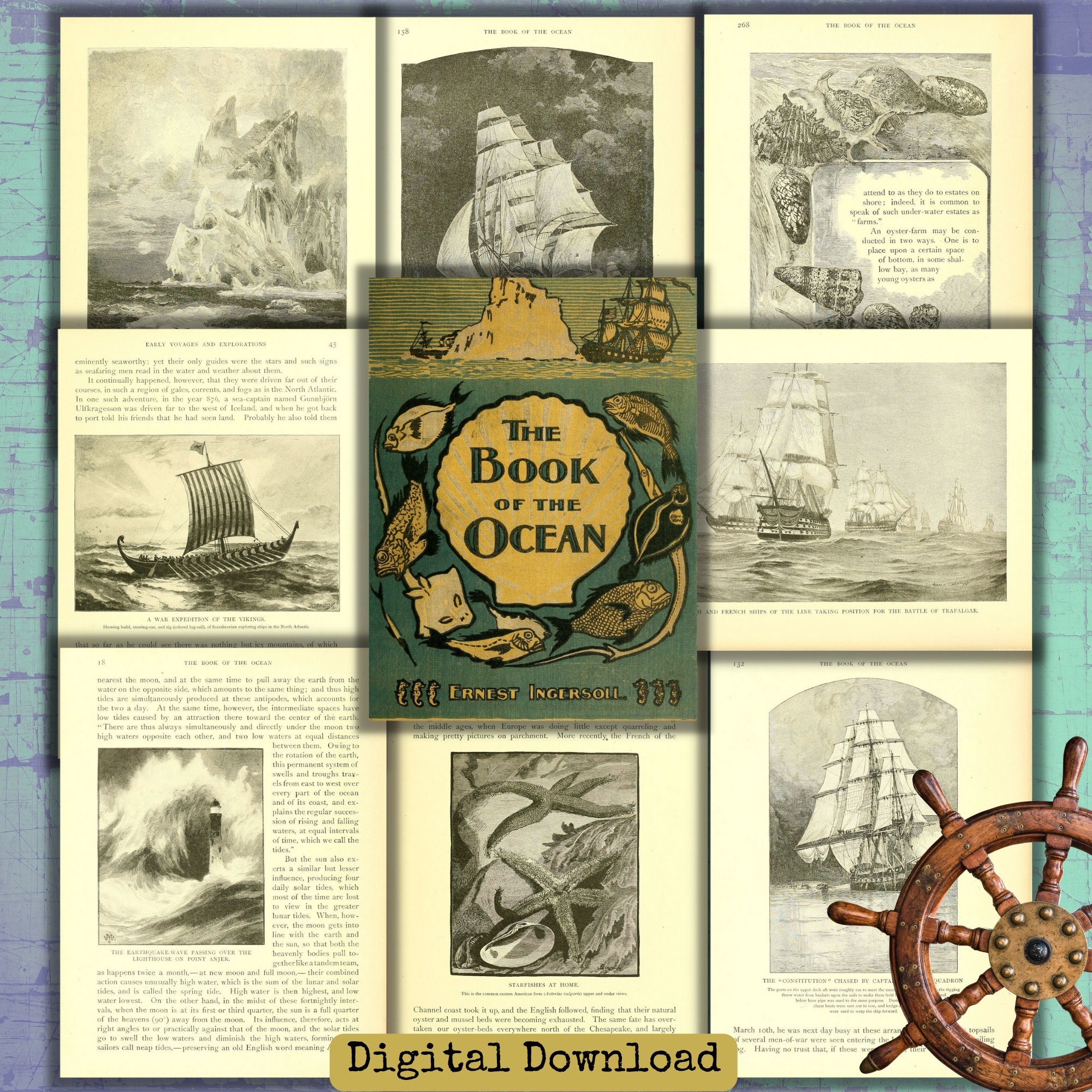 Vintage Ocean Book Pages 10 Piece Digital Download Set Vintage Nautical ...
