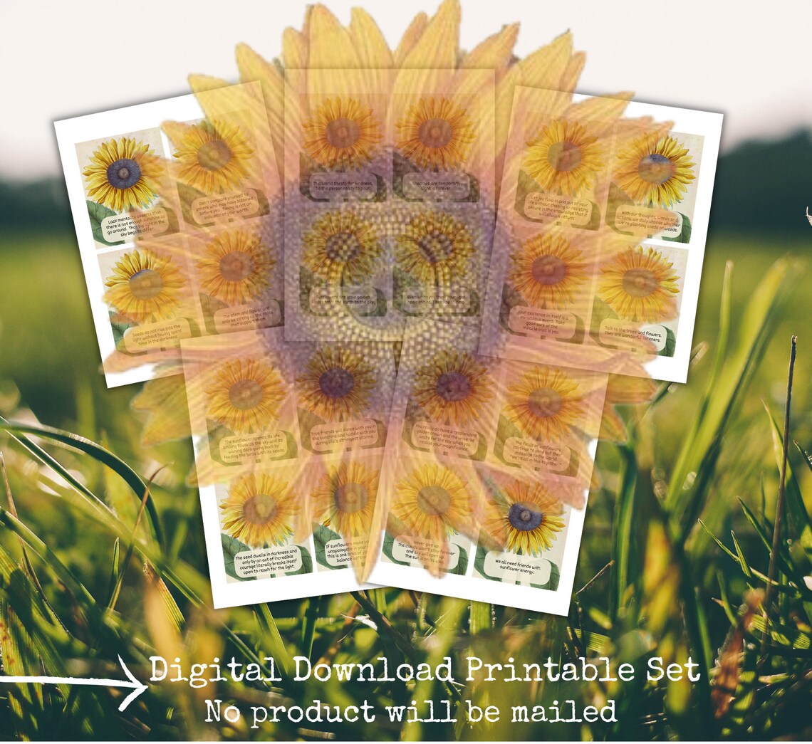 Sunflower 20 Piece Printable Encouragement Card Set Sunflower Ephemera ...