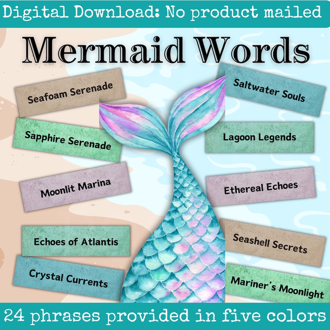 Mermaid Word Pack Embellishments Word Pack for Junk Journals ...
