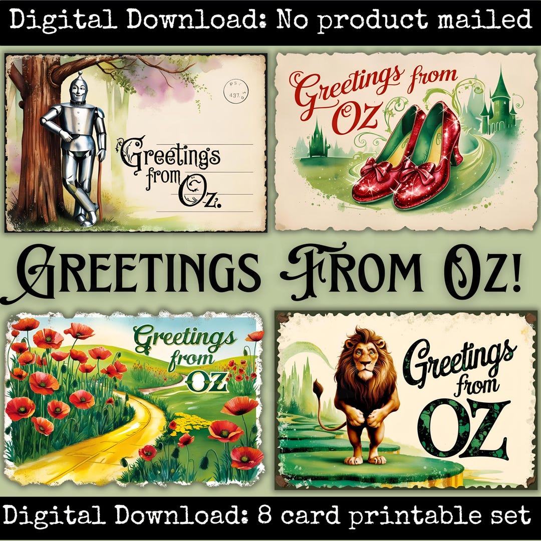 Wizard of Oz Printable Postcards Vintage Junk Journal Ephemera - Etsy
