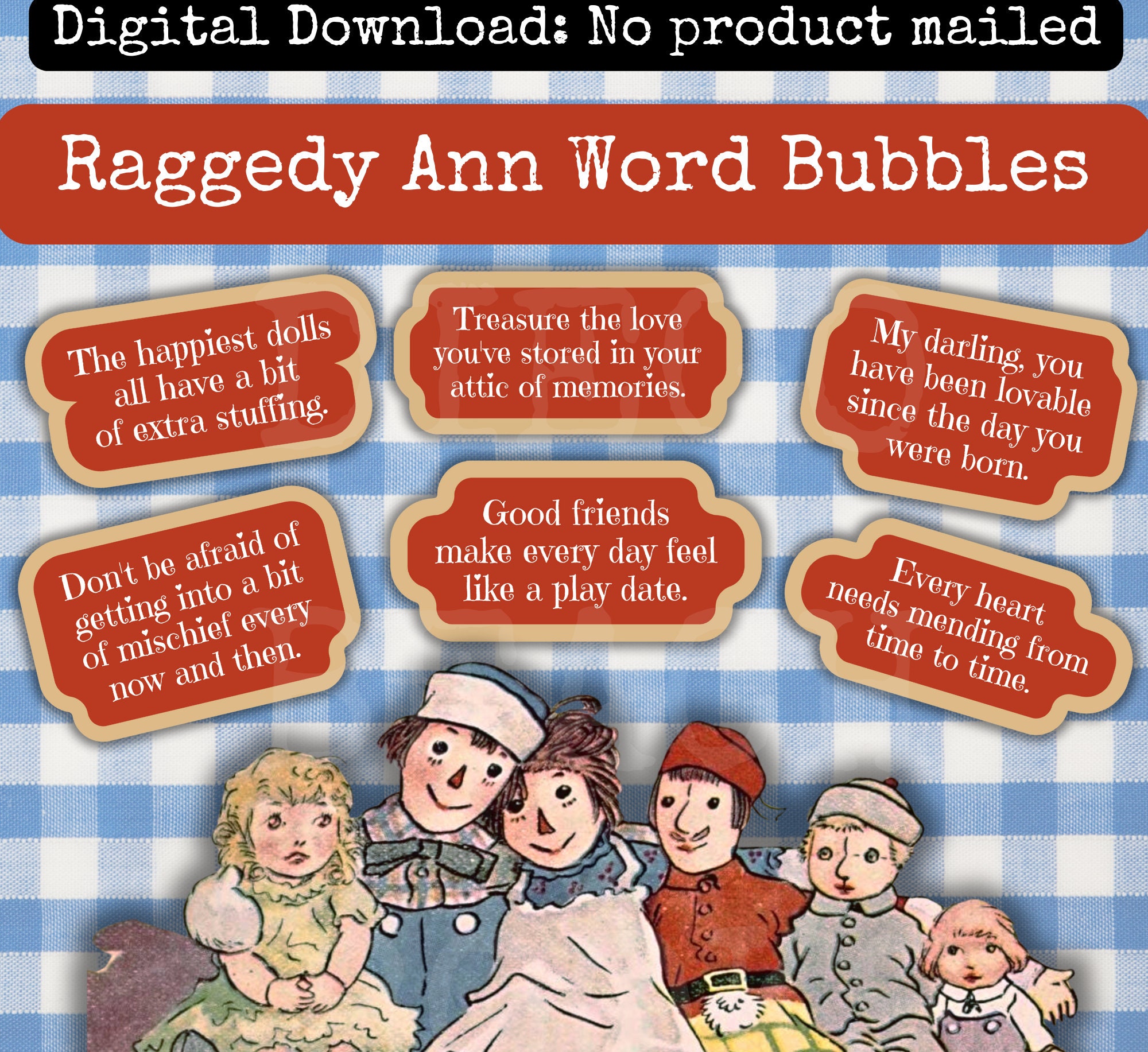 Vintage Raggedy Ann Word Bubbles: Printable Ephemera (digital Download ...