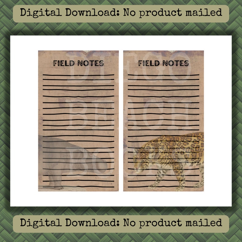 Safari Animal Field Notes Printable Set, Safari Ephemera, Safari Junk ...
