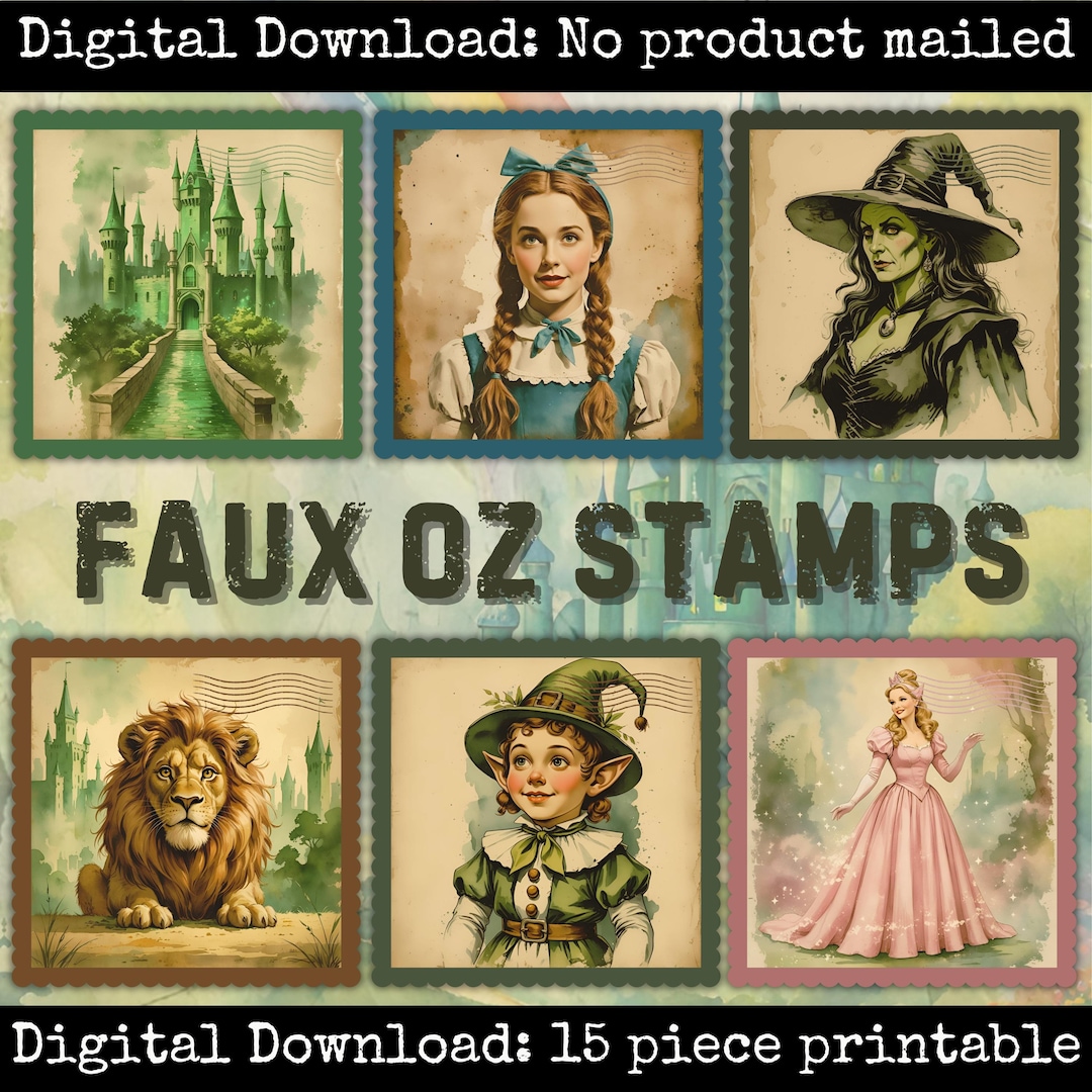 Wizard of Oz Printable Faux Stamp Stickers Junk Journal Kit Scrapbook ...