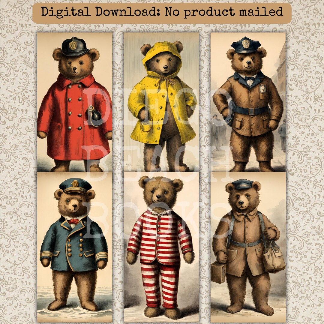 Teddy Bear Printable Bookmark Set Vintage Theme Teddy Bear Ephemera ...