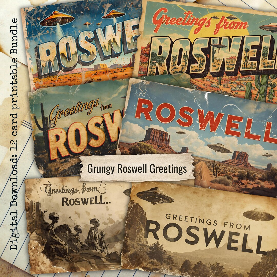 Greetings From Roswell Printable Postcard Bundle UFO Alien Junk Journal ...