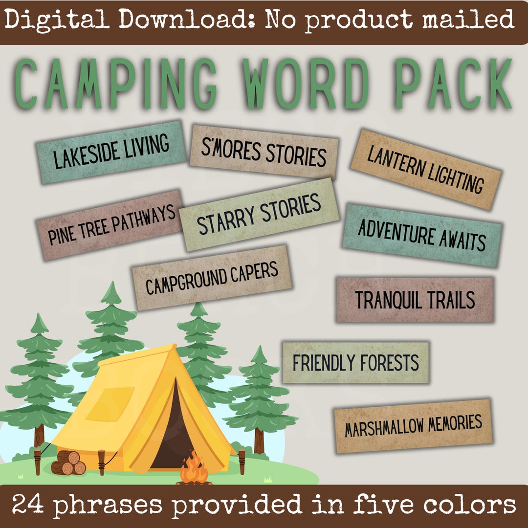 Camping Word Pack Printable Phrases Camping Word Embellishments Junk ...