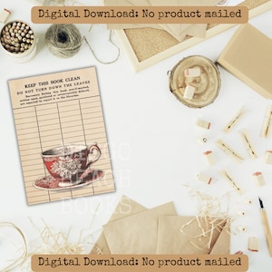 Teacup Library Card Printable Set Tea Theme Scrapbook Papers - Etsy