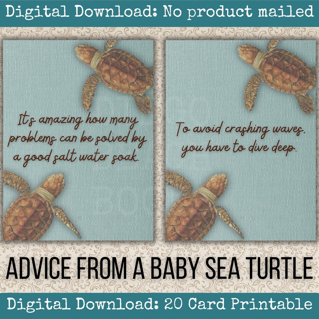 Advice From a Baby Sea Turtle Printable Gift Ocean Ephemera Beach Junk ...