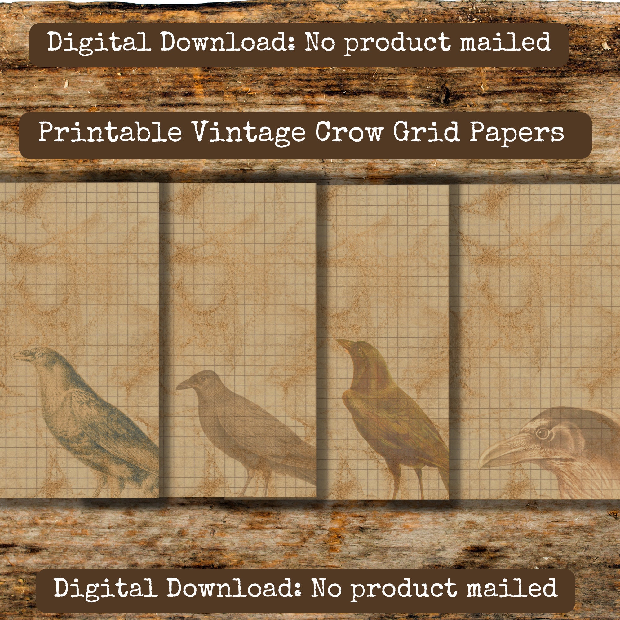 Vintage Crow Grid Paper Printable Ephemera Vintage Crow Ephemera ...