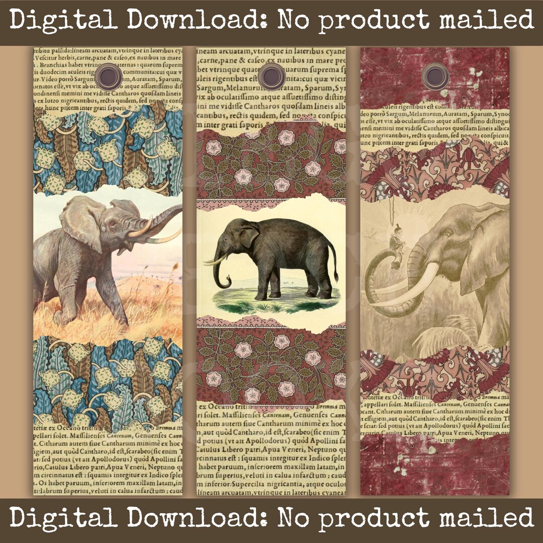 Elephant Bookmark Printable Boho Bookmark Vintage Elephant Ephemera ...
