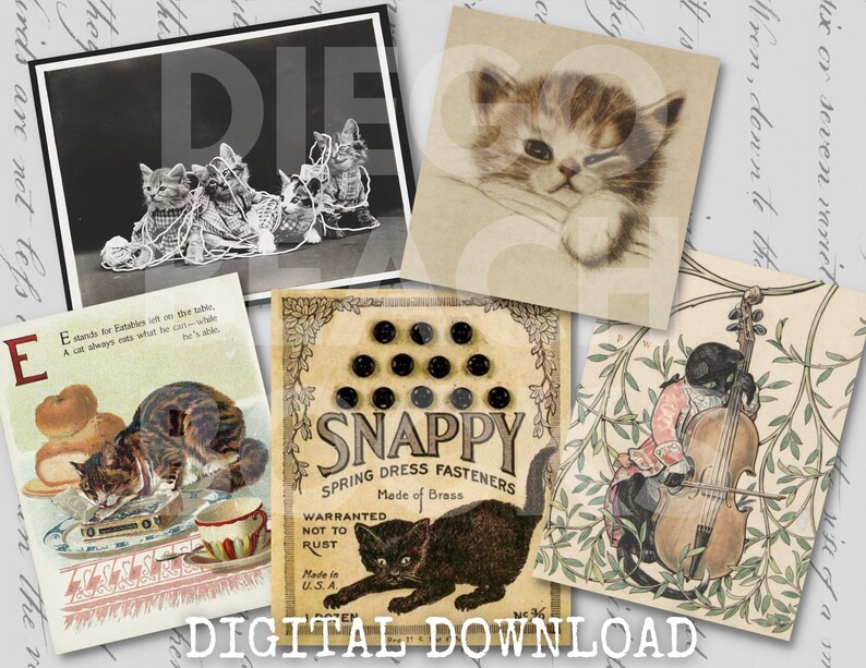 Cat Ephemera Fantastical Felines Vintage 25 Piece Printable Set ...
