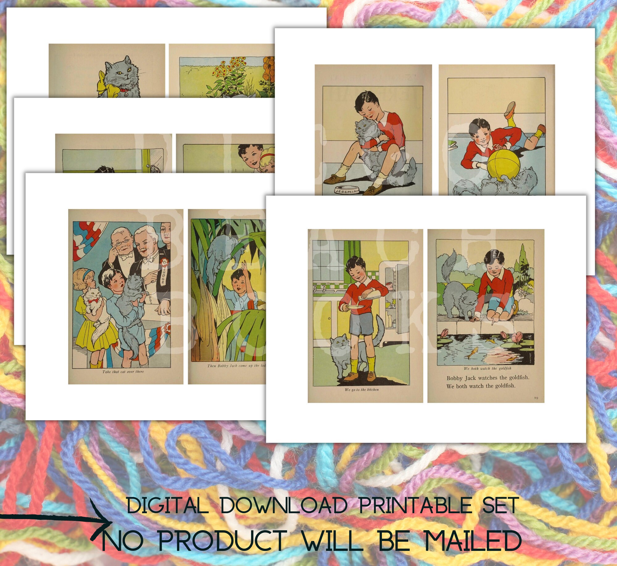 Vintage Cat Storybook Pages Digital Download Set Vintage Cat Ephemera ...