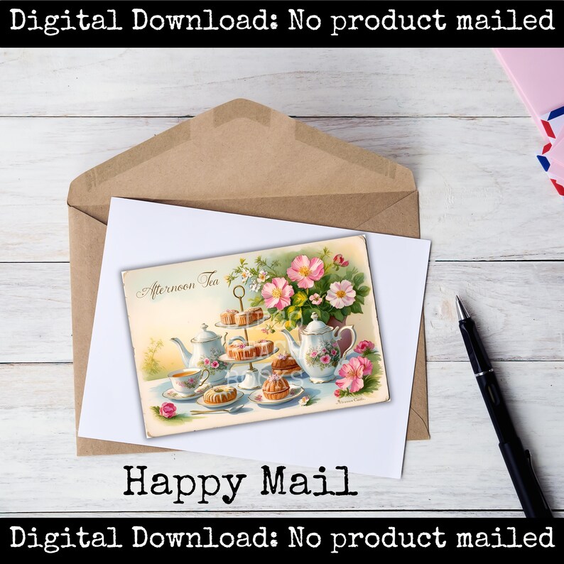 Tea Party Postcards Printable Scrapbook Cards Junk Journal Ephemera ...