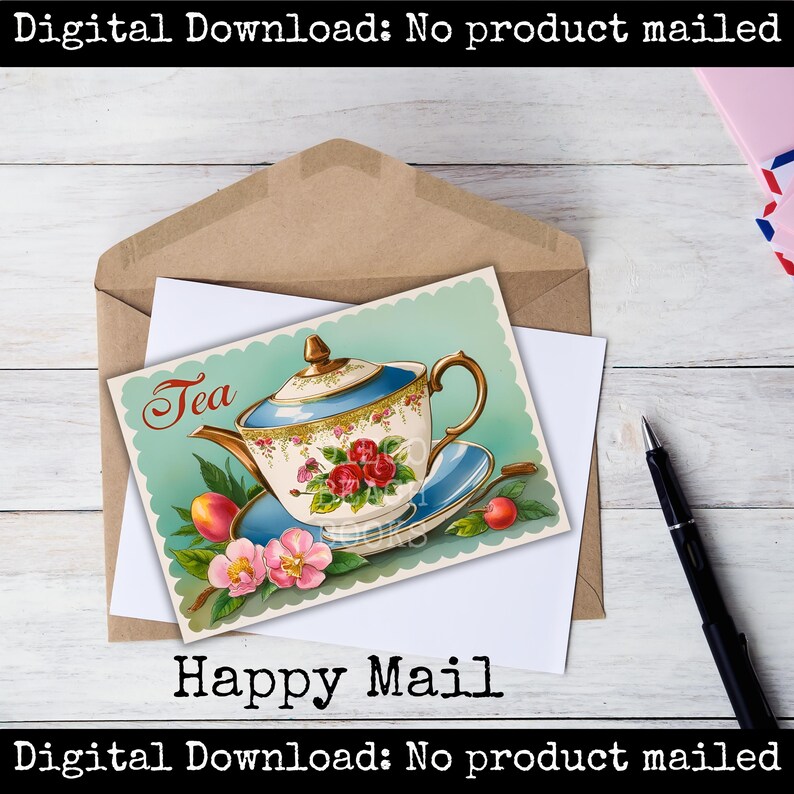 Tea Party Postcards Printable Scrapbook Cards Junk Journal Ephemera ...