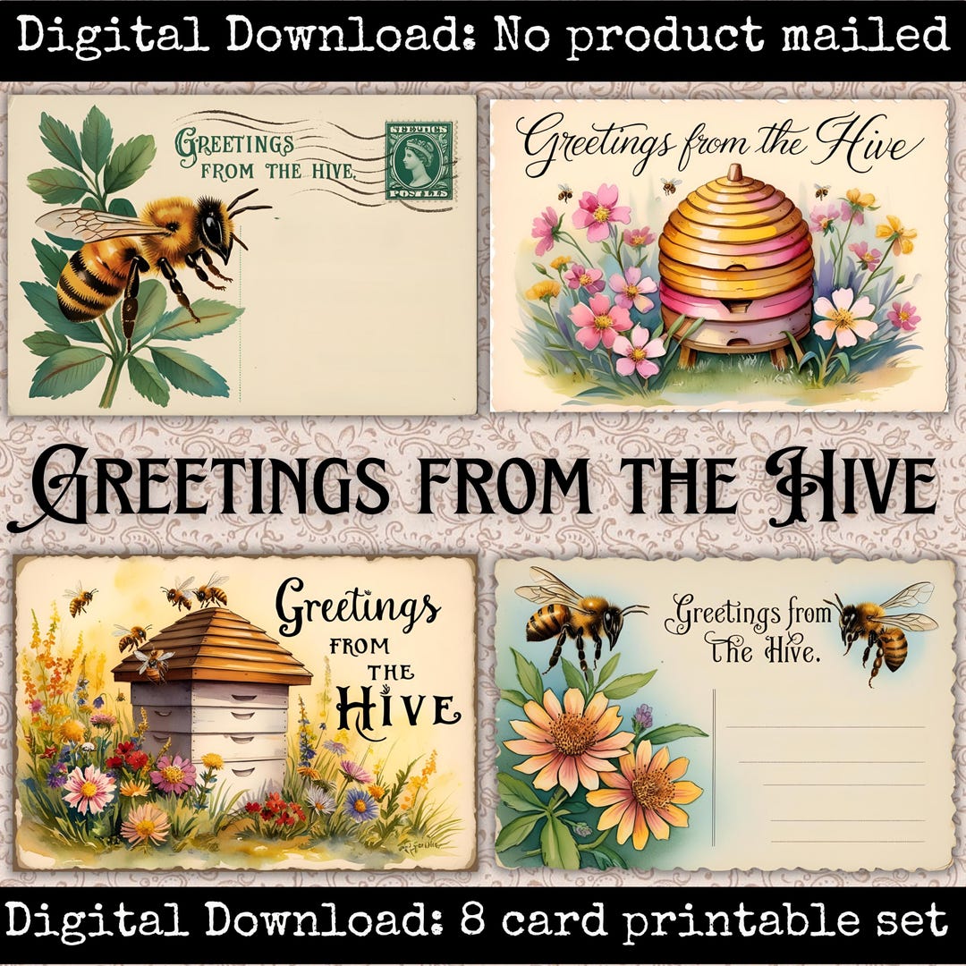 Vintage Inspired Greetings From the Hive Bee Postcards Printable ...