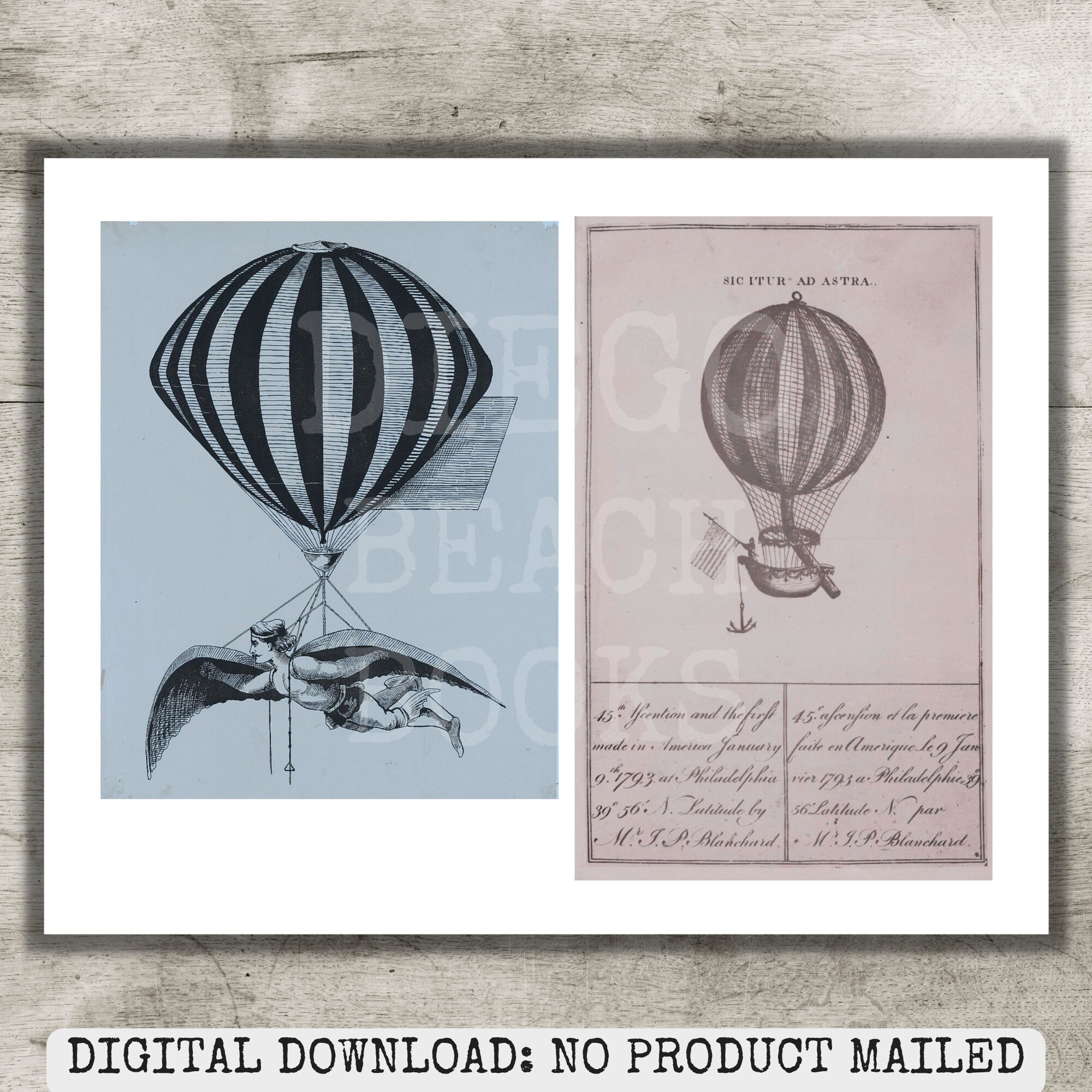 Vintage Hot Air Balloon Printable Image Set Vintage Hot Air Balloon ...