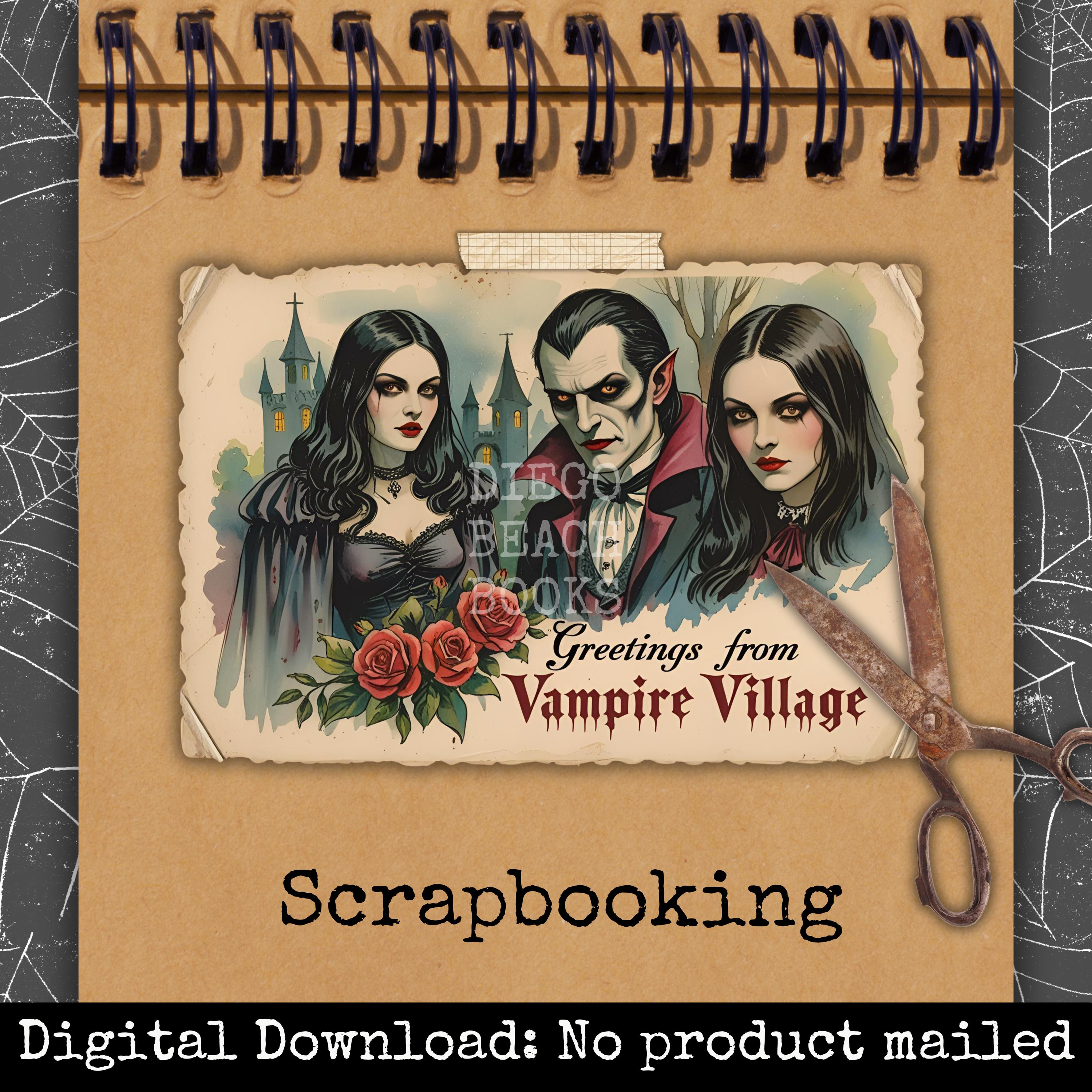 Greetings From Vampire Village Printable Gothic Halloween Postcard Set ...