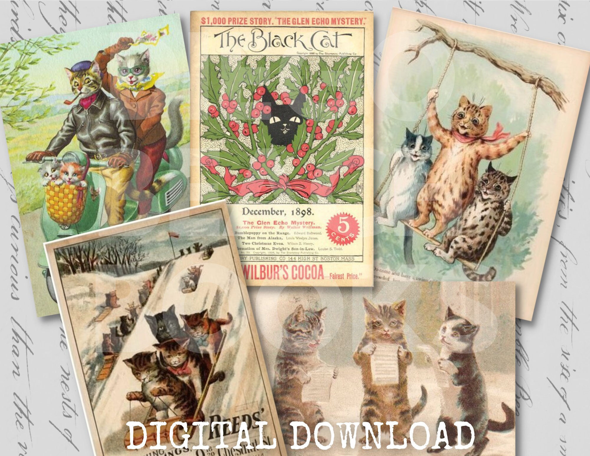 Cat Ephemera Bundle Pack Printable Fantastical Felines Vintage ...
