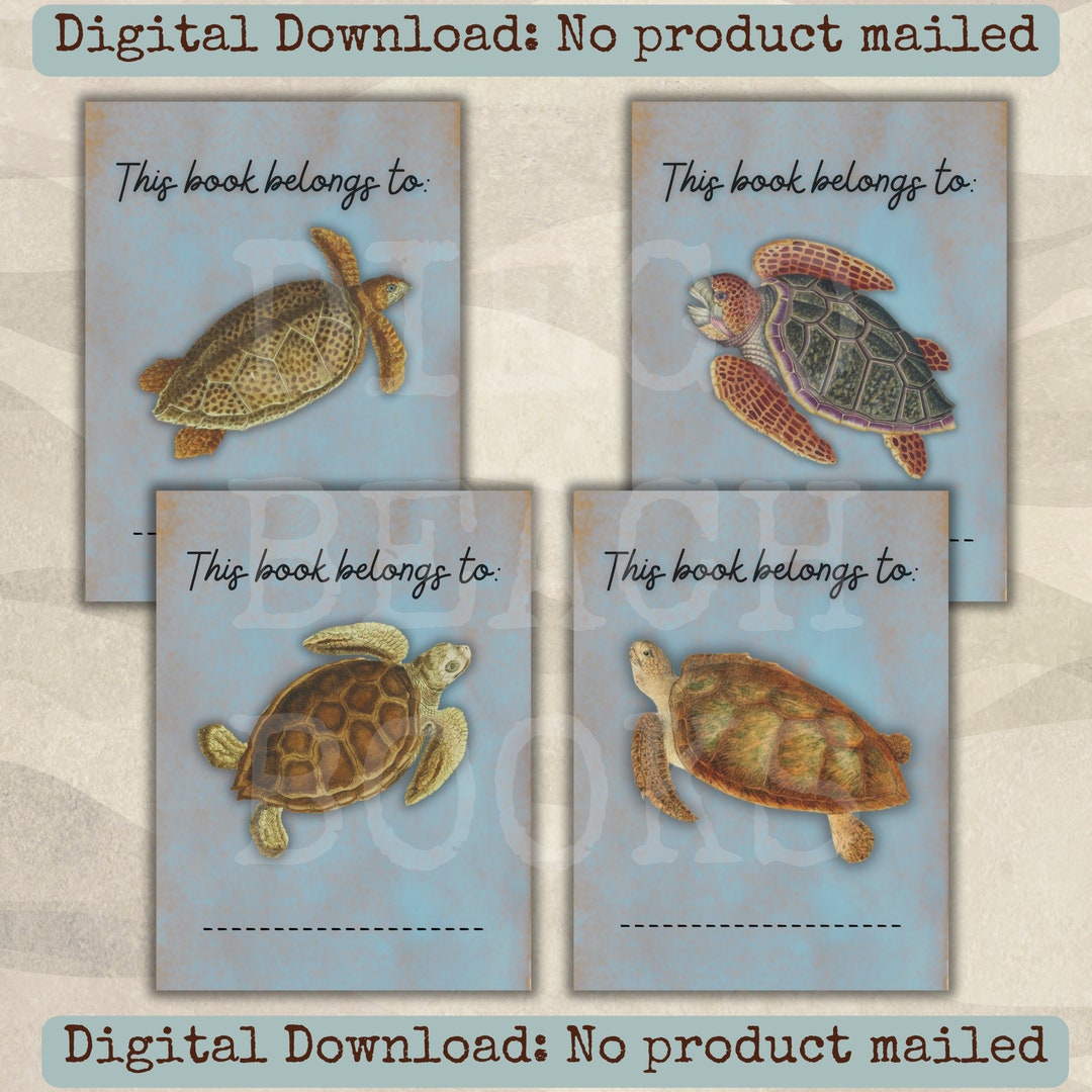 Sea Turtle Bookplate Printable Book Club Gift Set Nautical Junk Journal ...
