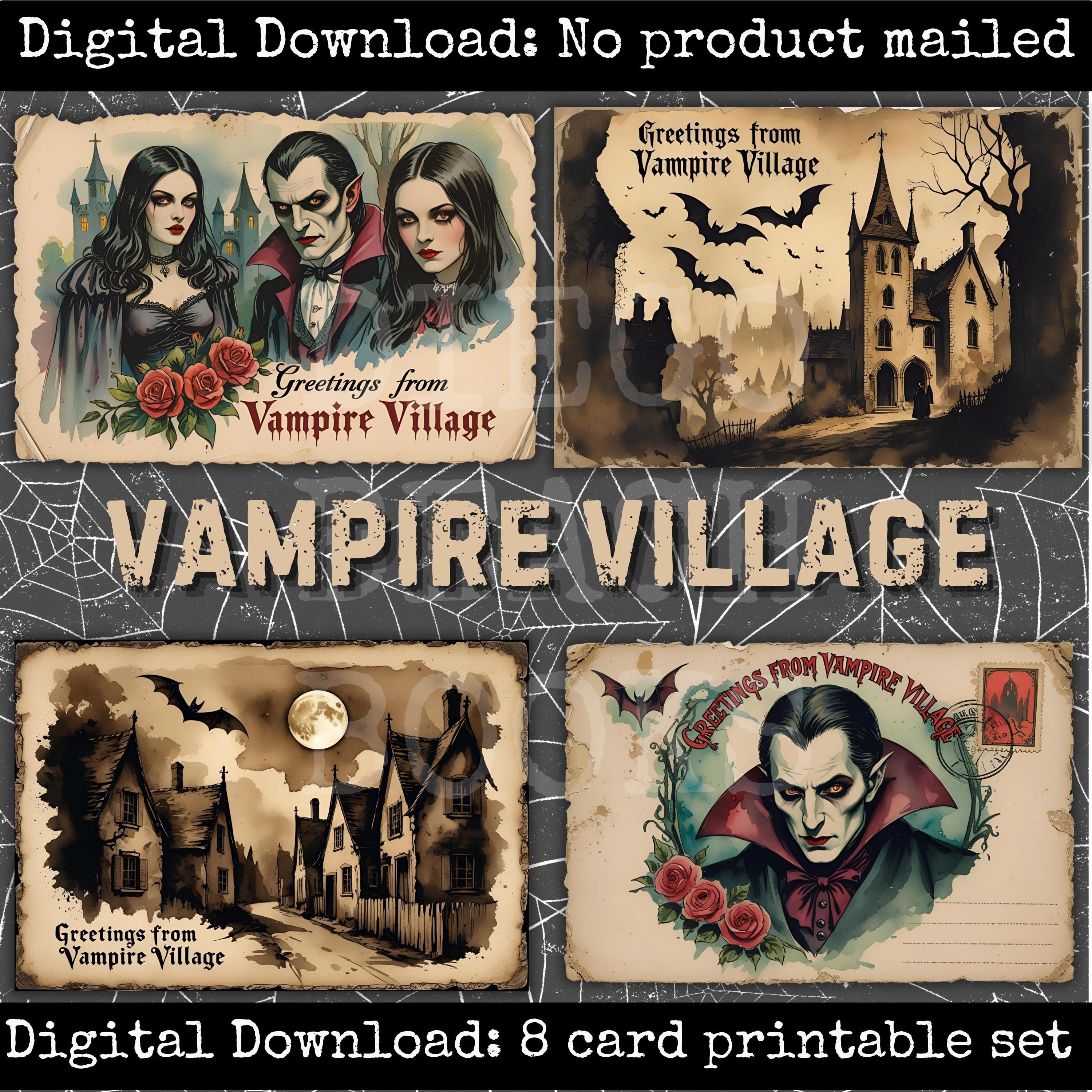 Greetings From Vampire Village Printable Gothic Halloween Postcard Set ...