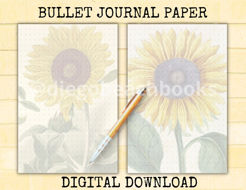 Vintage Sunflower Bullet Journal Paper Printable Planner Inserts ...