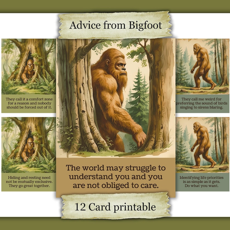 Life Advice From Bigfoot Printable Scrapbook Cards Junk Journal ...