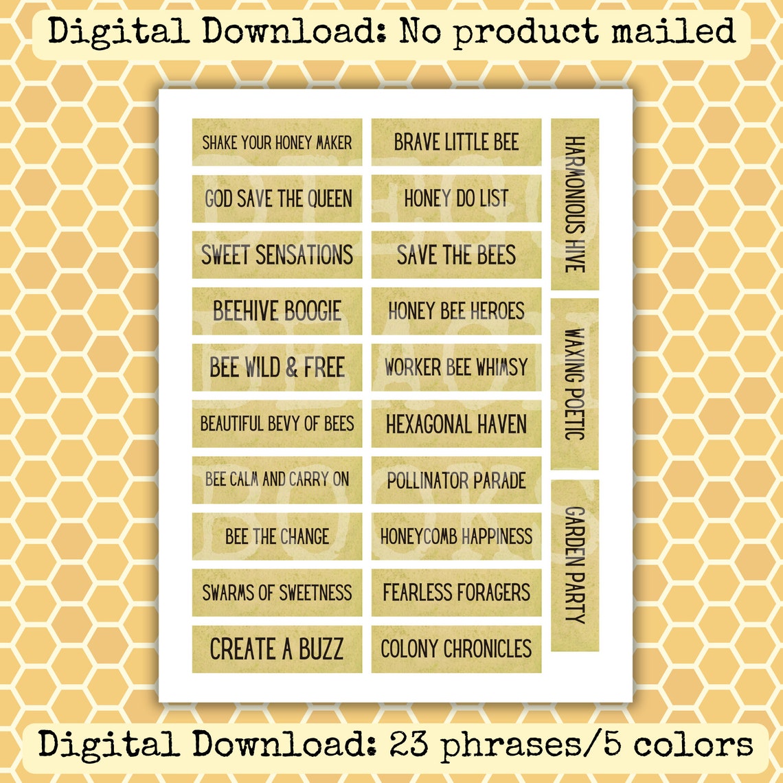 Bee Word Pack Printable Bee Phrases Garden Embellishments Bee Junk ...