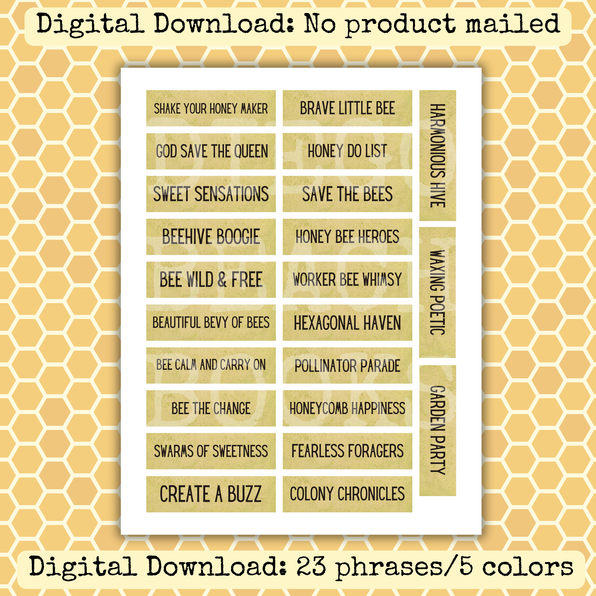 Bee Word Pack Printable Bee Phrases Garden Embellishments Bee Junk ...