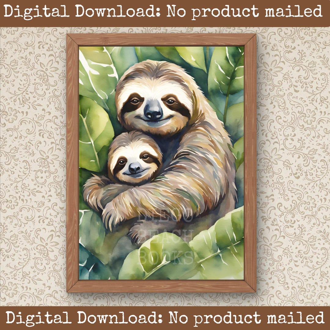 Mama and Baby Sloth Watercolor Wall Art Print Decoupage Junk Journal ...