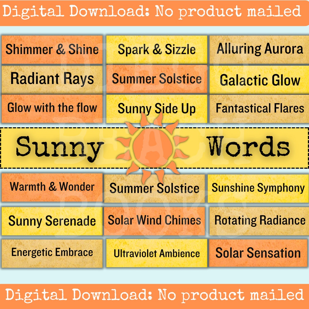 Sun Word Pack Printable Phrases Sunny Word Embellishments Junk Journals ...