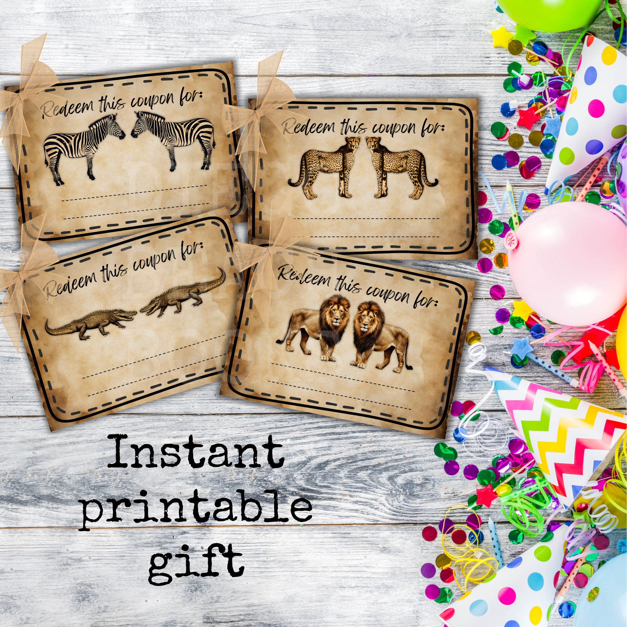 Safari Theme Instant Printable Gift Coupons African Safari Gift Printable Coupon Friendship Gift ...